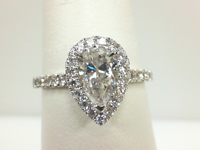 14 Karat White Gold Ring With One 1.01Ct Pear Diamond SI-2/I And 34=0 ...