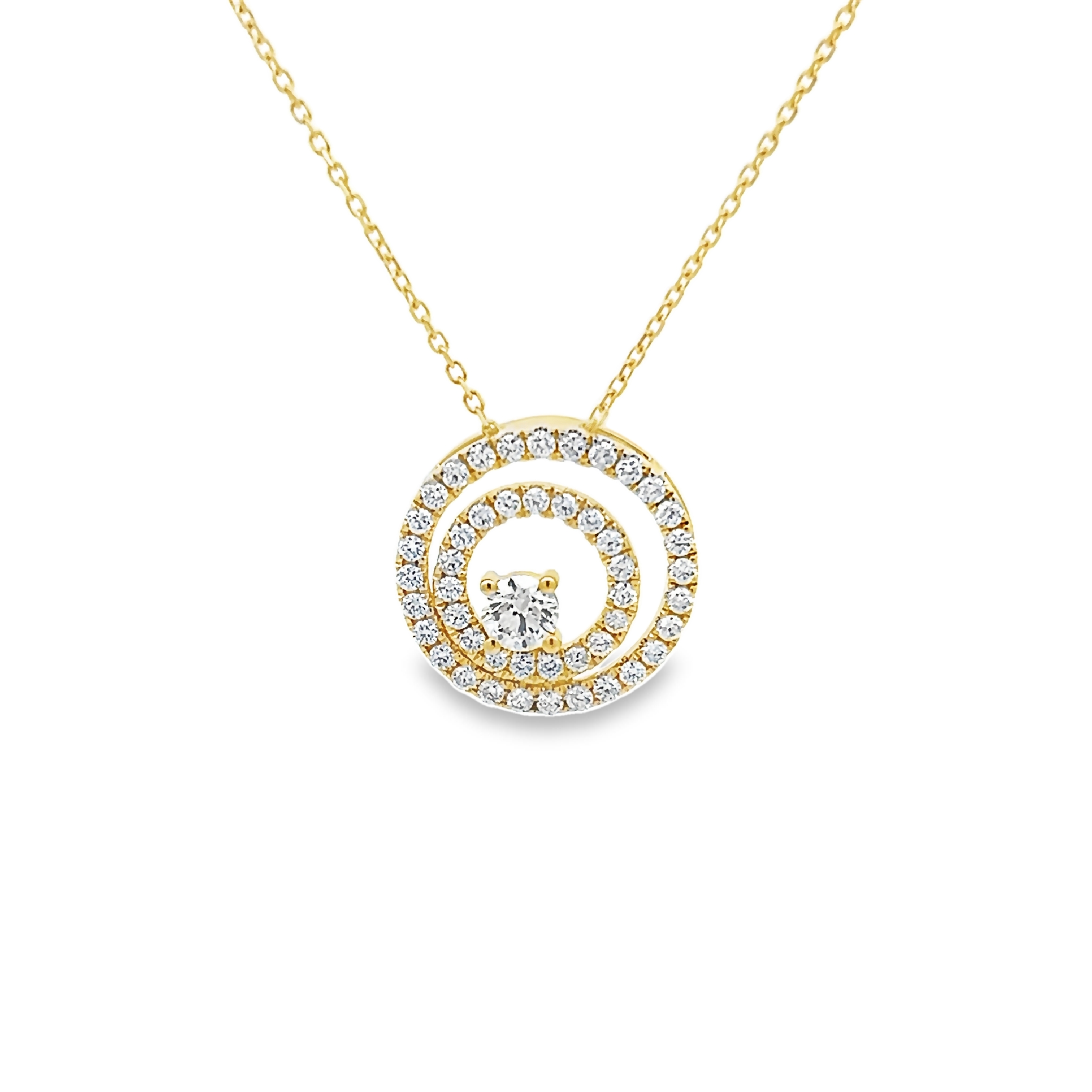 14k Yellow Gold Circle Diamond Pendant Necklace - 001-160-01536
