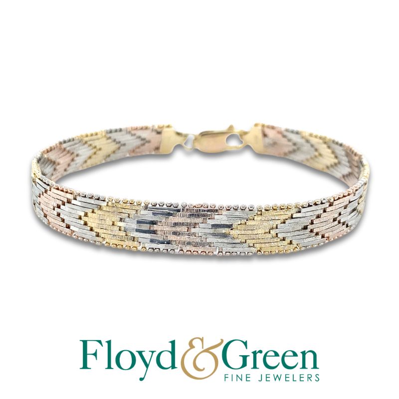 Sterling Silver Tri-color Bracelet, 7.25 inch, 16.57g - 001-610-04425