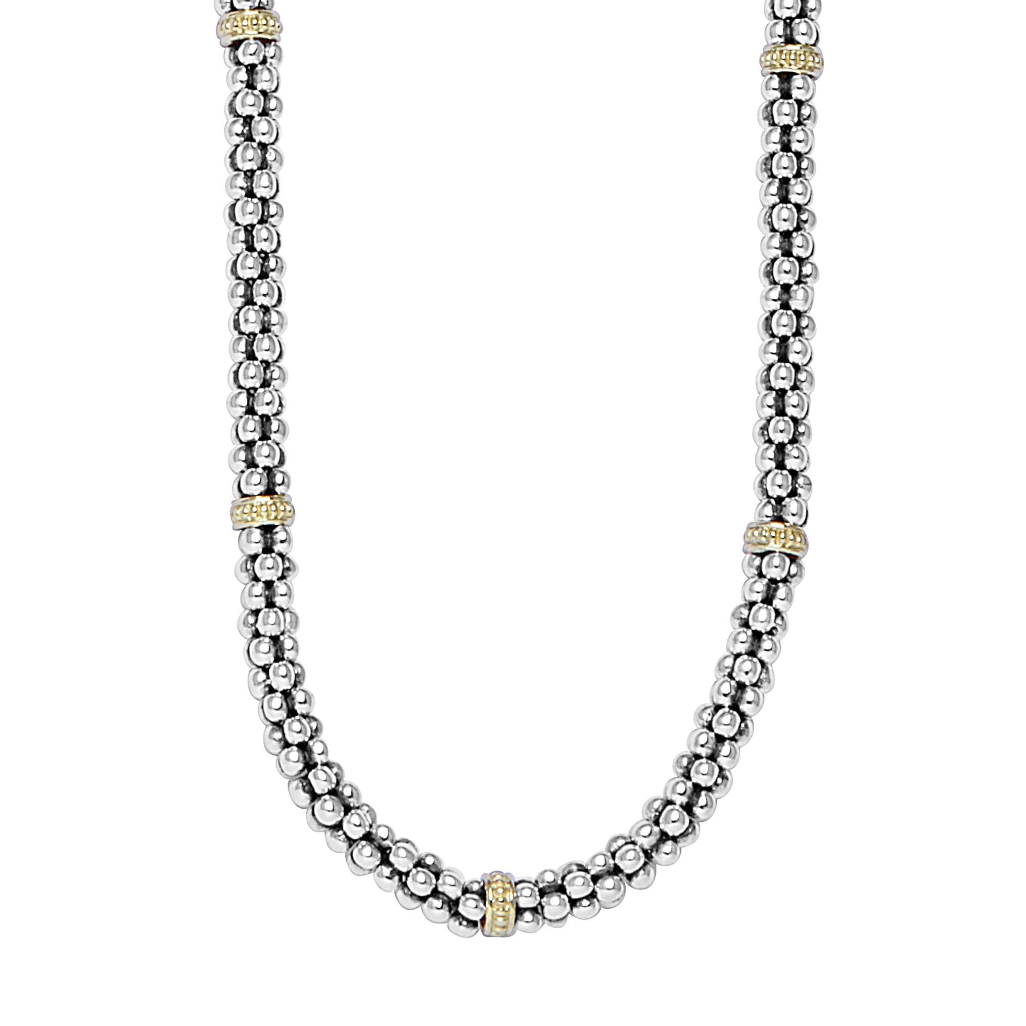 Lagos Sterling Silver 18K Caviar Station Rope Necklace 002 600 2000425